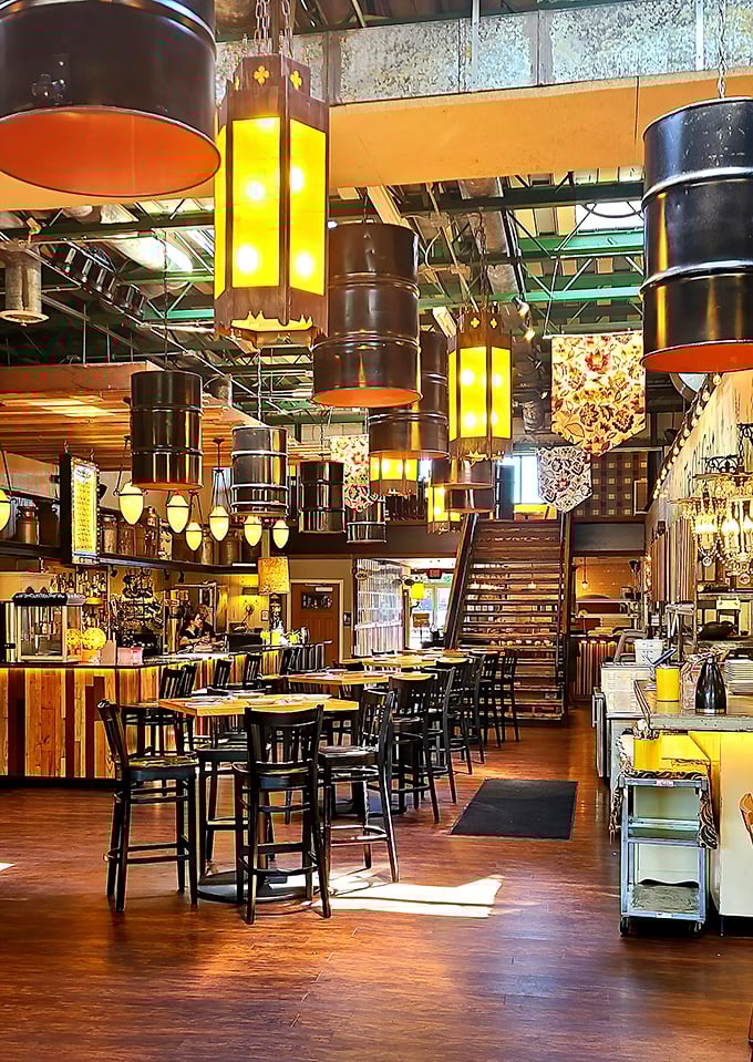 Step inside this eclectic wonderland where industrial chic meets cozy comfort in the most delightful way possible.