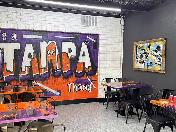 "It's a Tampa Thang" isn't just wall art&mdash;it's a mission statement. The graffiti-style murals and industrial vibe create barbecue's perfect urban playground.