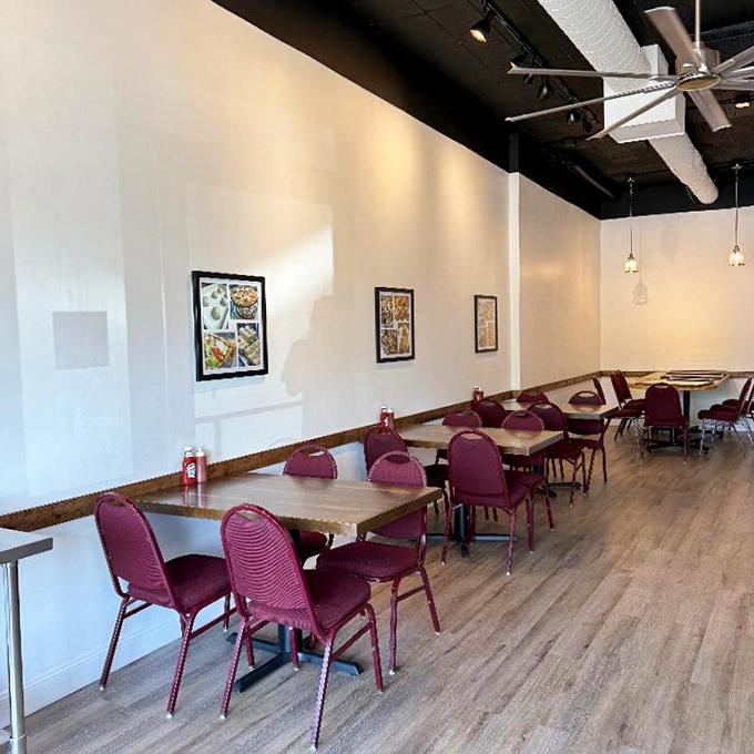 Simple, clean, and inviting—the dining room at Colony Pizza lets the food be the star of this delicious show.