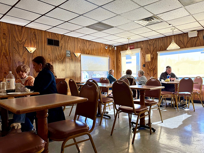 Wood paneling that hasn't changed since Carter was president creates the perfect time capsule for enjoying timeless pizza perfection.