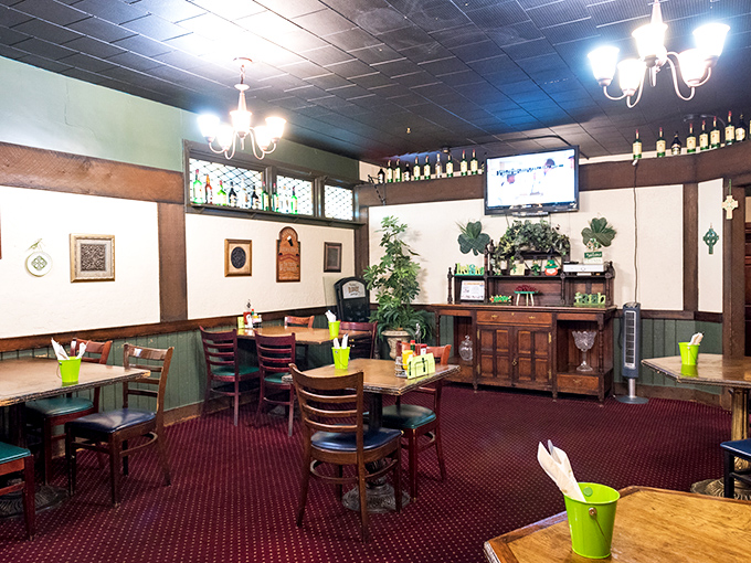 Step inside to warm wood tones, classic chandeliers, and that perfect pub lighting where everyone looks good and the conversation flows even better.