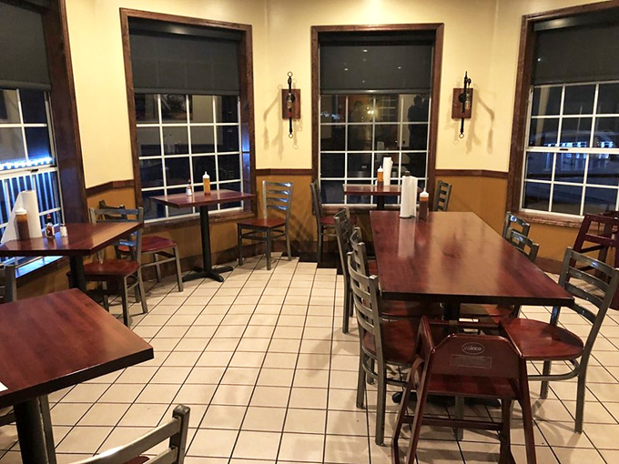 Simple wooden tables and clean tile floors let you focus on what matters most &ndash; the smoky masterpieces about to arrive.