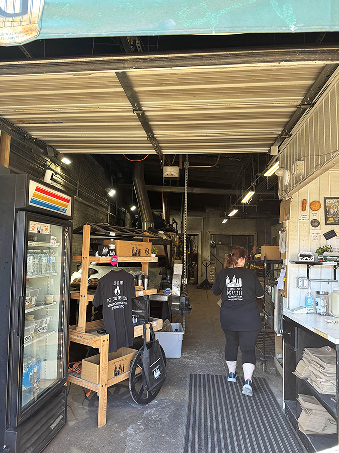 No-frills authenticity at its finest. The narrow workspace isn't designed for Instagram&mdash;it's built for the serious business of pretzel craftsmanship.