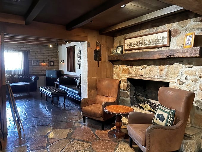 Leather chairs flank a stone fireplace in the waiting area&mdash;the Southwest's version of a warm hug before the main event. Cowboy comfort at its finest.