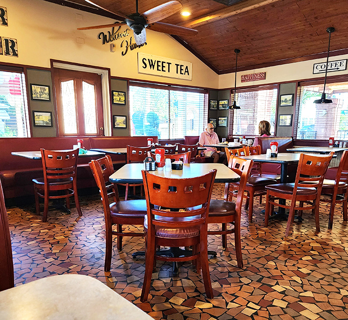 The classic diner interior hits all the right notes: cozy booths, counter seating, and that unmistakable energy of a place where breakfast dreams come true.