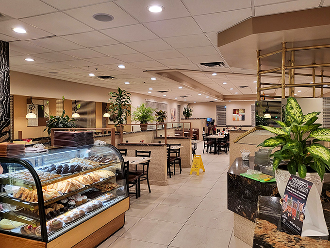 Gleaming display cases filled with tempting pastries greet you upon entry &ndash; a sweet hello before you've even reached your table.
