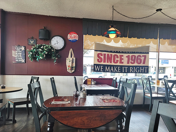 Inside Dinah's, time stands still with wood-paneled walls and that reassuring "SINCE 1967" sign&mdash;proof that some recipes need no improvement.