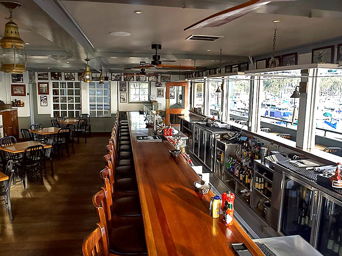 Where sailors would feel at home and foodies find nirvana. This polished wooden bar has witnessed countless toasts to the day's catch and California sunsets.
