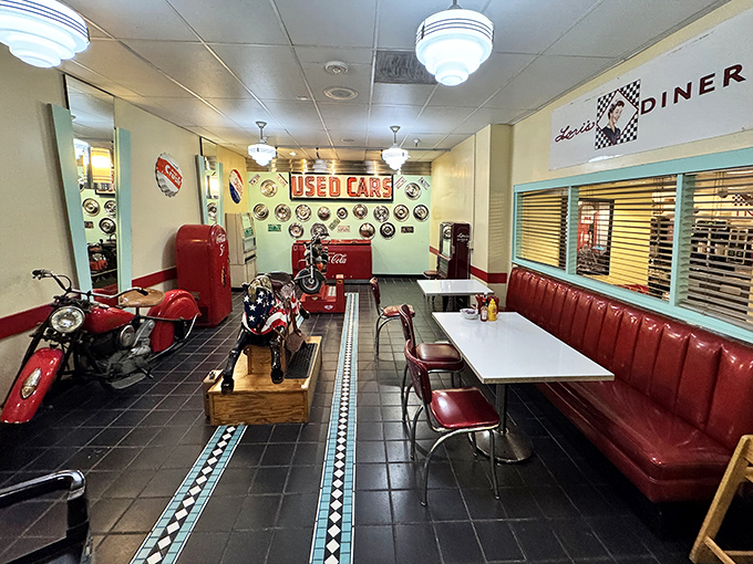 Where vintage motorcycles share dining space with hungry patrons. This isn't decoration&mdash;it's a museum where you can eat pancakes.