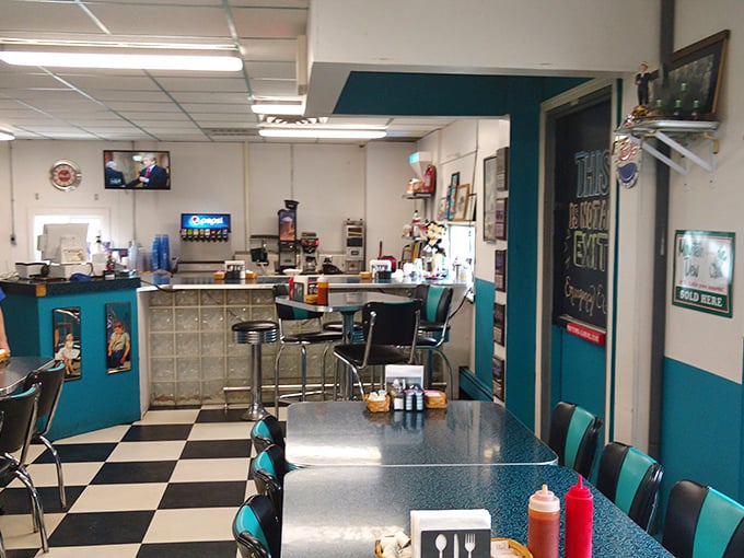 Inside, turquoise booths and checkered floors create that perfect nostalgic atmosphere where calories don't count and coffee refills are practically mandatory.