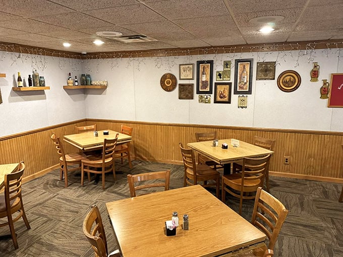 Wood paneling and simple tables create that rare atmosphere money can't buy—the feeling you've stumbled into your favorite aunt's dining room rather than a restaurant.