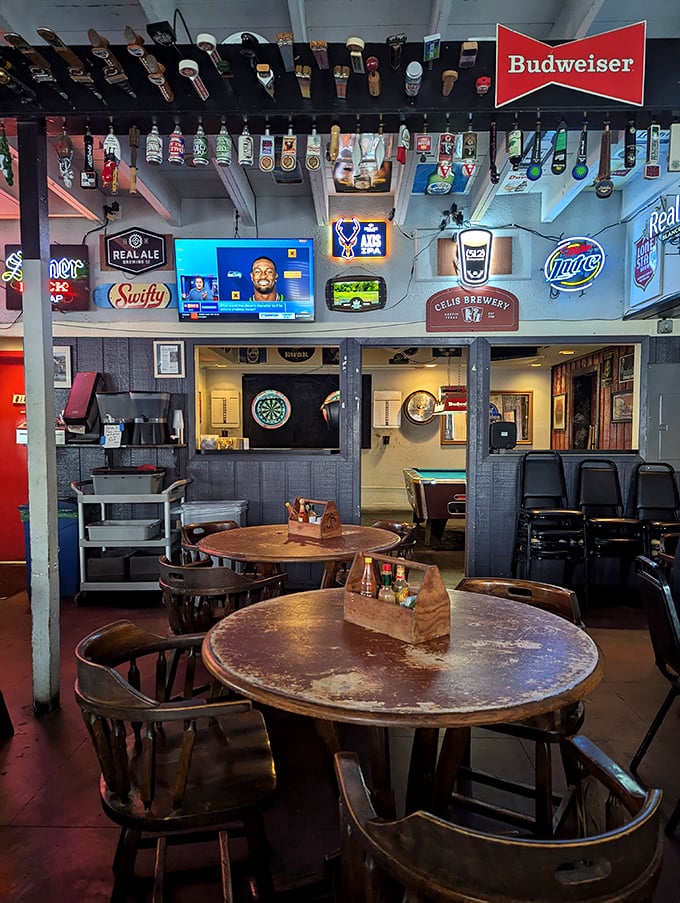 Blue beams and colorful striped ceilings create that perfect "I'm on vacation" atmosphere, even if you're just playing hooky from work on a Tuesday.