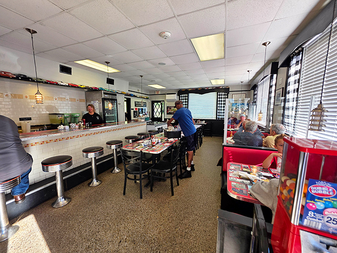 A bustling morning at Steffens reveals the classic diner setup that's become an endangered species in our chain restaurant landscape. Those counter stools have heard a million stories.