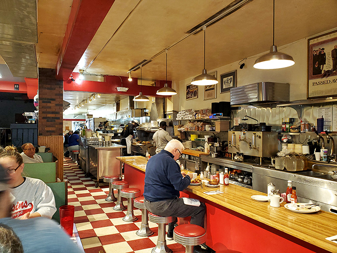 Classic diner perfection: The counter seating at DeLuca's offers front-row tickets to the breakfast ballet, where short-order cooks perform their morning symphony.