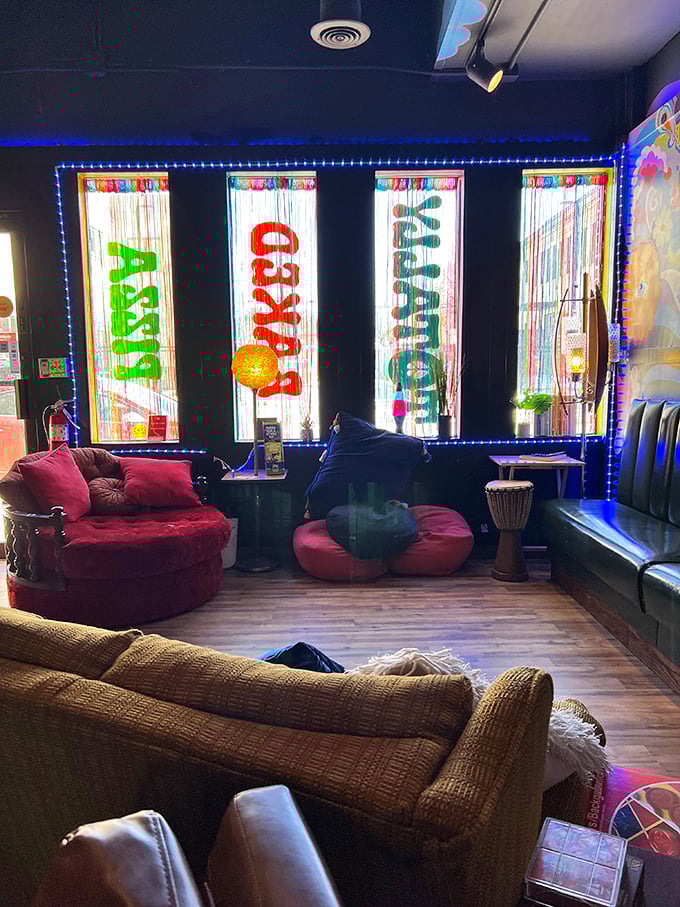 Classic diner aesthetics with glass block dividers and terrazzo flooring create that perfect "I've been coming here since before you were born" vibe.