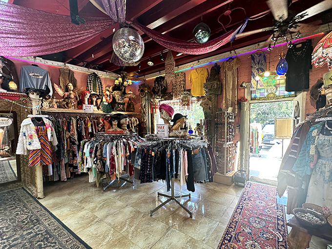 Step inside and time dissolves&mdash;racks of vintage treasures await under disco balls and draped fabrics in this fashion fever dream.