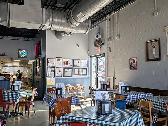 Industrial chic meets Southern comfort in Gus's dining room. Those exposed ducts have witnessed countless "first bite" epiphanies.
