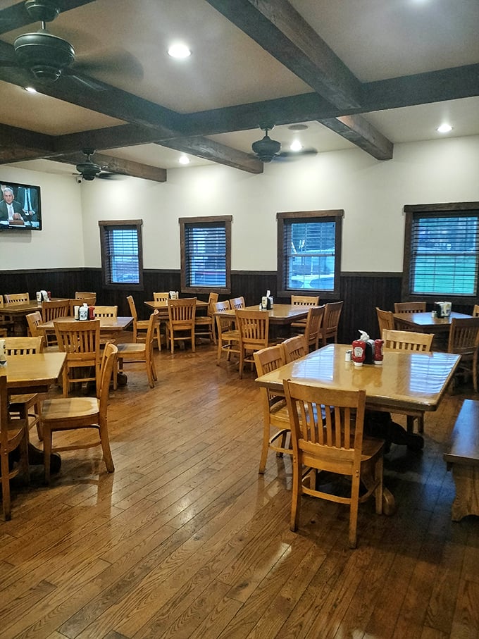 Wooden beams, warm lighting, and tables spaced just right&mdash;this dining room knows the secret formula for turning strangers into regulars. 
