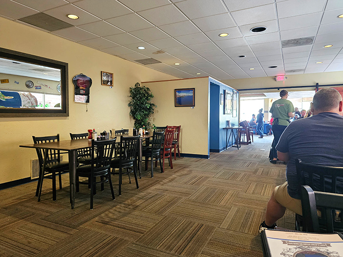 Inside, the no-frills dining room offers exactly what you want: comfortable seating, clean surroundings, and the promise of honest food.