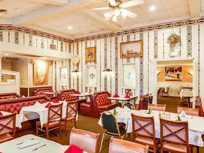 Step inside and time stands still &ndash; red tufted booths, striped wallpaper, and white tablecloths create the kind of old-school Italian charm that's becoming increasingly rare.