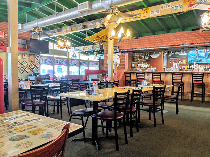 Green ceiling, license plates, and honest-to-goodness comfort&mdash;this isn't interior design, it's a time machine to when diners ruled American cuisine.