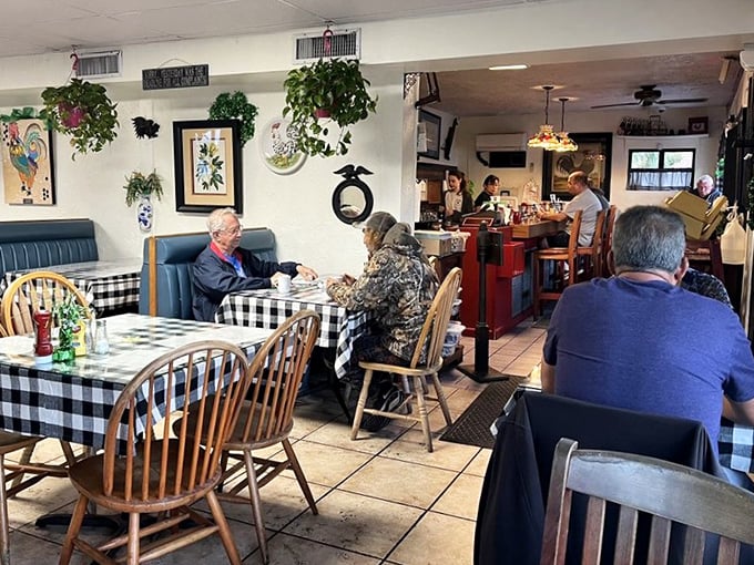Step inside where checkered tablecloths and hanging plants create the perfect comfort food sanctuary.