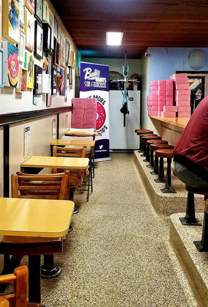 No-frills counter seating and pink boxes stacked high &ndash; Bob's interior is a temple to donut simplicity where conversations and sugar rushes flow freely.