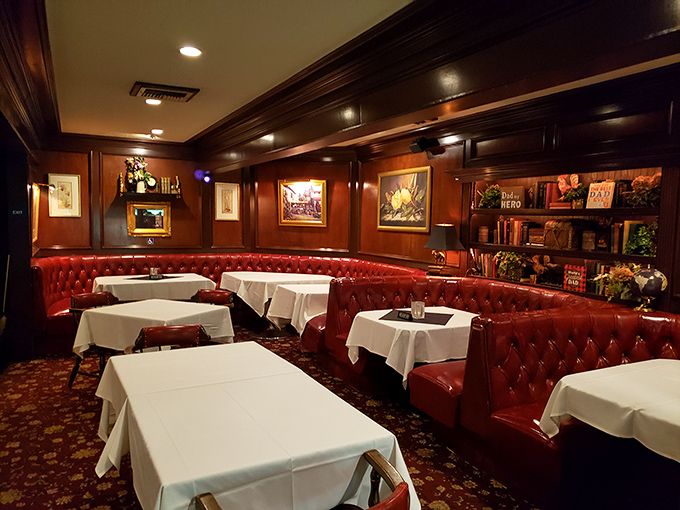 Red leather booths and crisp white tablecloths create the quintessential steakhouse atmosphere. Sinatra would feel right at home in this meat-lover's sanctuary.