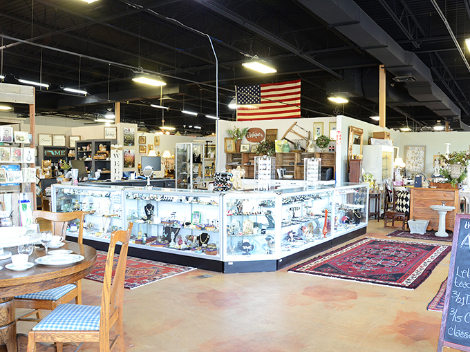 American flags and glass display cases create the perfect backdrop for time travel. Every aisle promises discoveries your smartphone can't deliver.