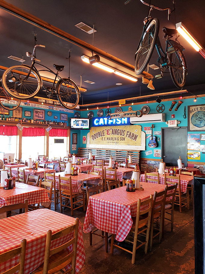 Step inside and you're greeted by bicycles hanging from the ceiling and red-checkered tablecloths that whisper, "Sit down, stay awhile."