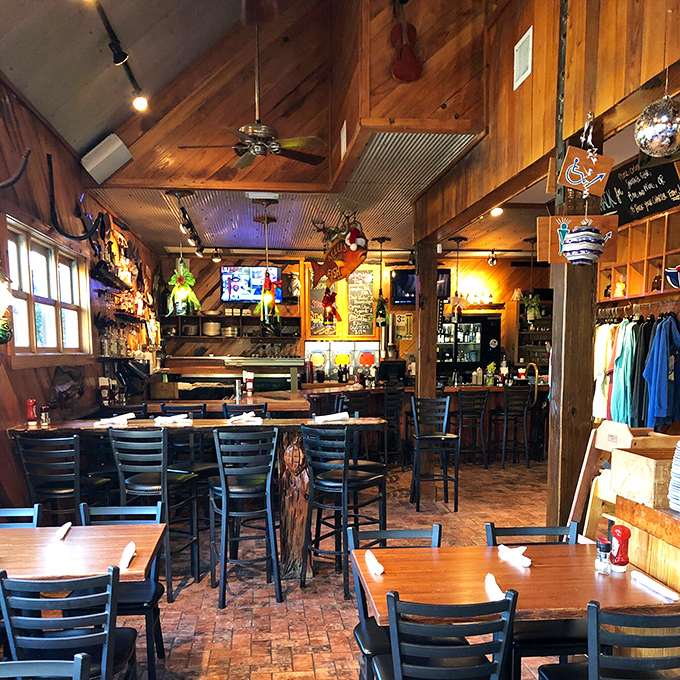 Rustic wooden walls, corrugated metal ceilings, and fishing memorabilia create the perfect backdrop for seafood indulgence. Like a fisherman's cabin that accidentally hired a great chef.