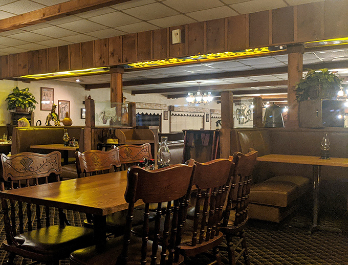 Rustic wooden beams and Western-themed decor create the perfect backdrop for carnivorous adventures. This isn't minimalist dining—it's maximum flavor territory.