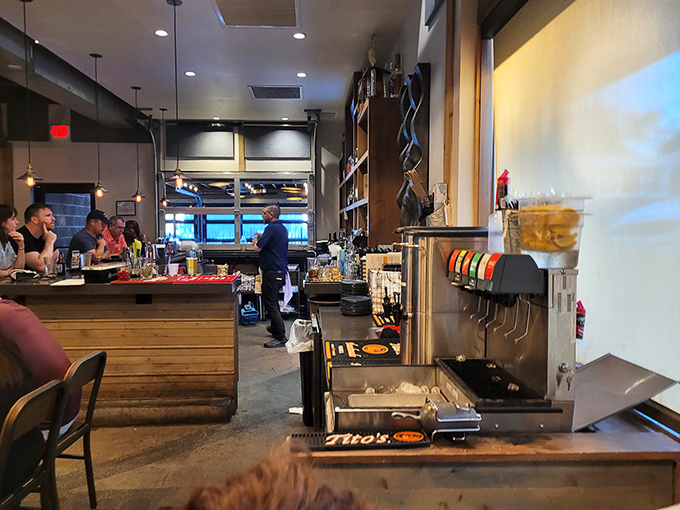 Inside Q39, the warm wood tones and industrial touches create that perfect "fancy enough for date night, casual enough for Tuesday" vibe.