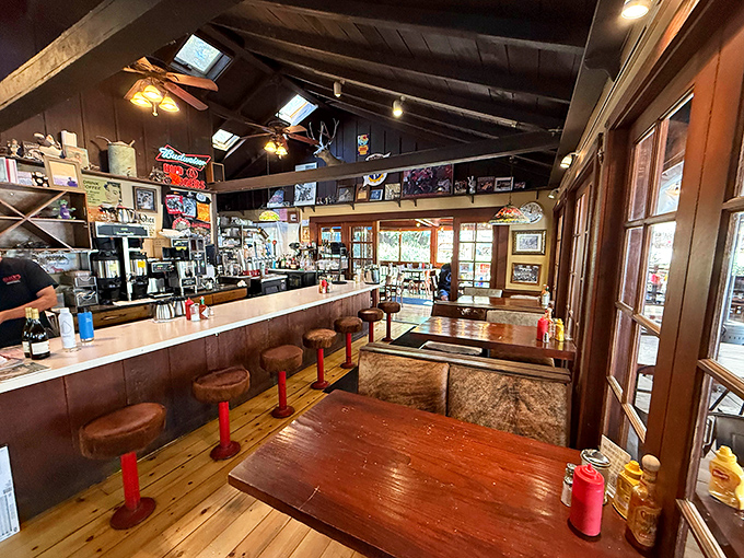 The interior feels like time travel to a simpler era&mdash;wooden beams, memorabilia-covered walls, and counter seats perfect for making new friends.