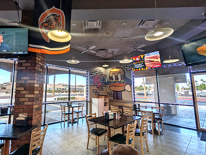 Inside, sports memorabilia and cartoon characters create that perfect "neighborhood joint" vibe where regulars become family and first-timers become regulars.