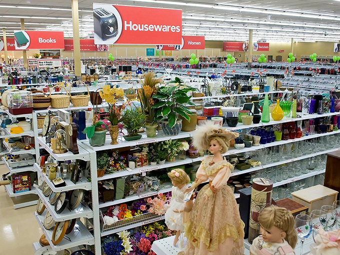 The housewares section: where vintage Pyrex dreams come true and you'll find yourself inexplicably coveting a ceramic rooster you never knew you needed.