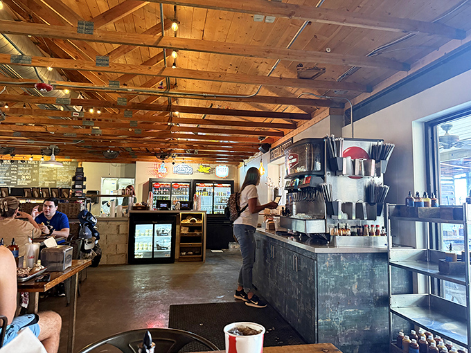 Wooden ceiling beams and rustic charm set the stage for the real star of this show&mdash;smoky, delicious barbecue.