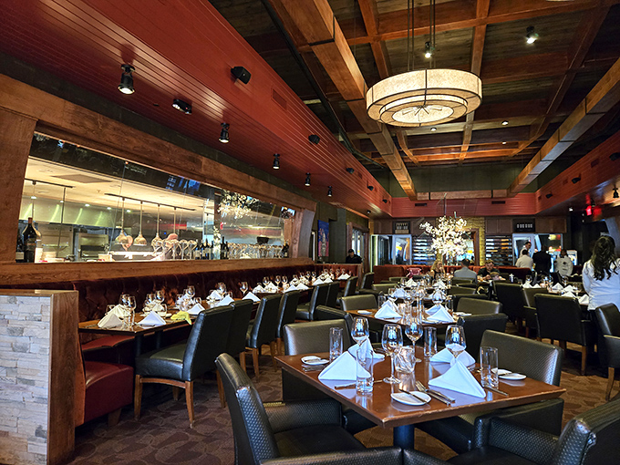 Warm wood tones, elegant lighting, and leather seating create the perfect backdrop for life's celebrations&mdash;or Tuesday's "I deserve this" splurge.