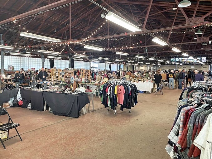 String lights create a magical canopy over the bustling marketplace, where one person's castoffs become another's conversation pieces.