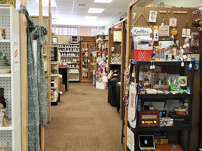 Narrow pathways lead to unexpected discoveries. Each booth is like a chapter in a never-ending story of American material culture.