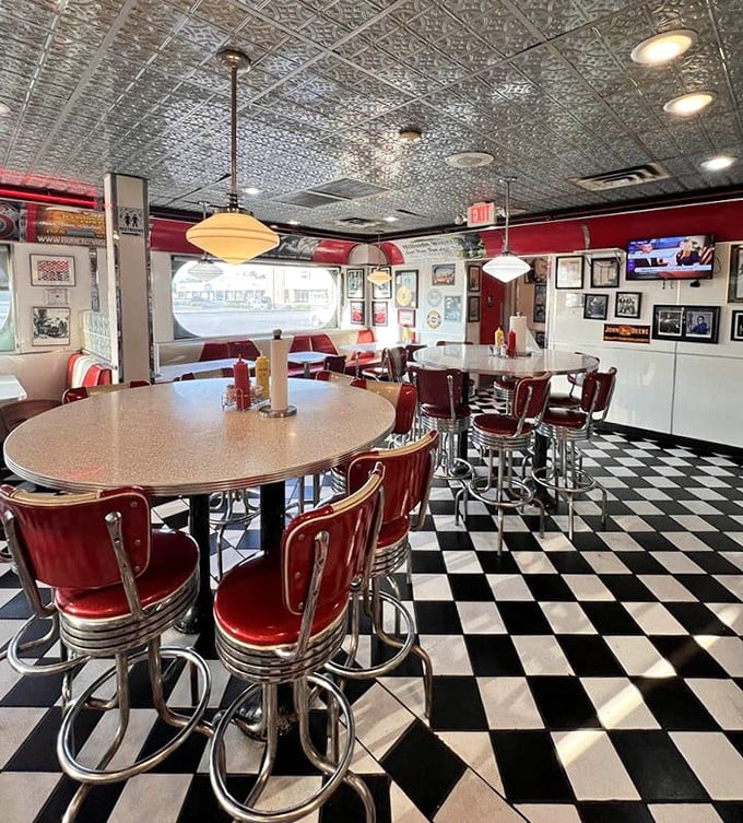 Step into a time machine where the checkerboard floor and cherry-red stools aren't retro&mdash;they're authentically vintage, just like the recipes.