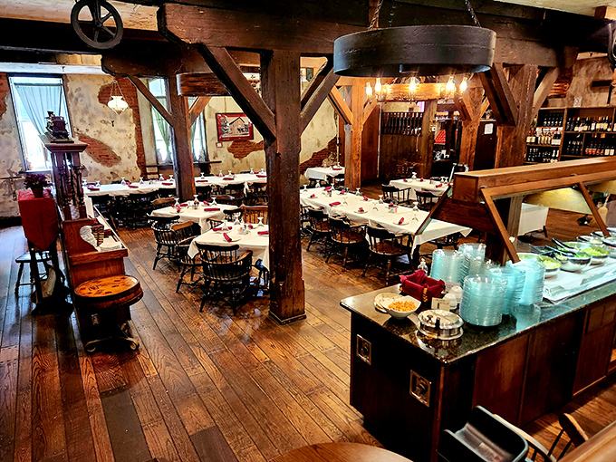 Step inside and you're greeted by exposed beams and weathered wood that whisper stories of Ohio's industrial past.