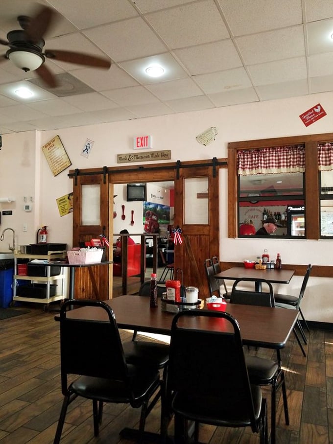 Rustic barn doors and checkered curtains transport you straight to grandma's kitchen, minus the cheek-pinching. This isn't Disney's version of the South&mdash;it's the real deal.