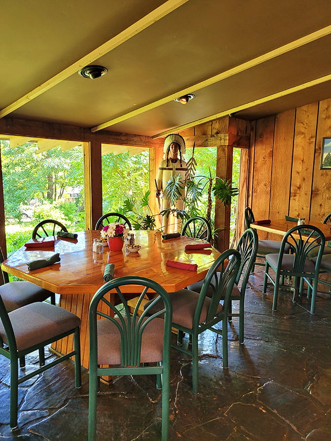 Rustic wood paneling meets picture windows that frame the Ozarks like living artwork. This isn't just a dining room&mdash;it's Missouri's coziest dinner invitation.