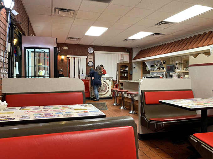 Red vinyl booths and laminate tables&mdash;the universal language of "sit down, relax, and prepare for food that hugs your soul."