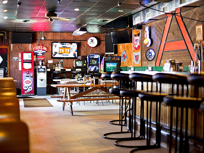 Inside, wood paneling and arcade games create that perfect small-town vibe where time slows down and calories don't count.