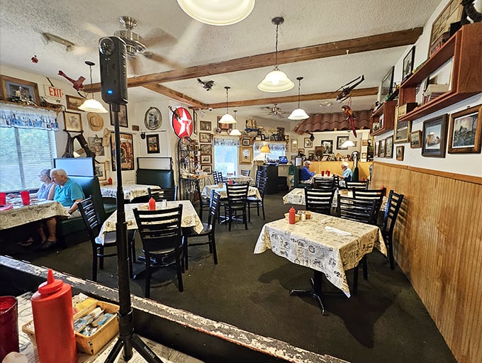 The interior whispers "come as you are" while the walls shout stories from every decade since bell-bottoms were cool.