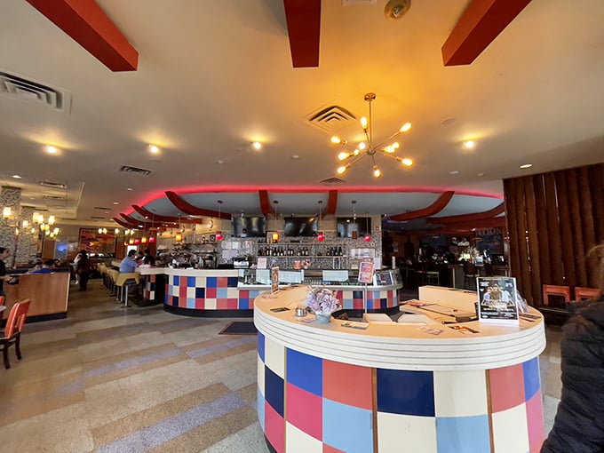 Step inside and the diner's colorful checkered counters and mid-century modern lighting instantly signal this isn't your average greasy spoon.