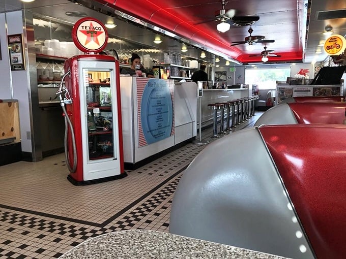 Step inside and time-travel to the 1950s, complete with a vintage Texaco pump. This isn't just a meal&mdash;it's a full-fledged nostalgia expedition.