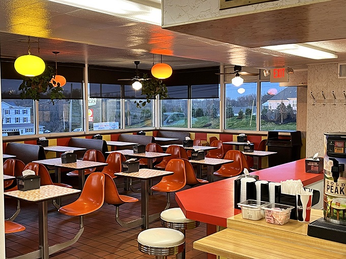 Orange chairs that haven't changed since the Carter administration create the perfect backdrop for food that doesn't need Instagram filters to impress. 